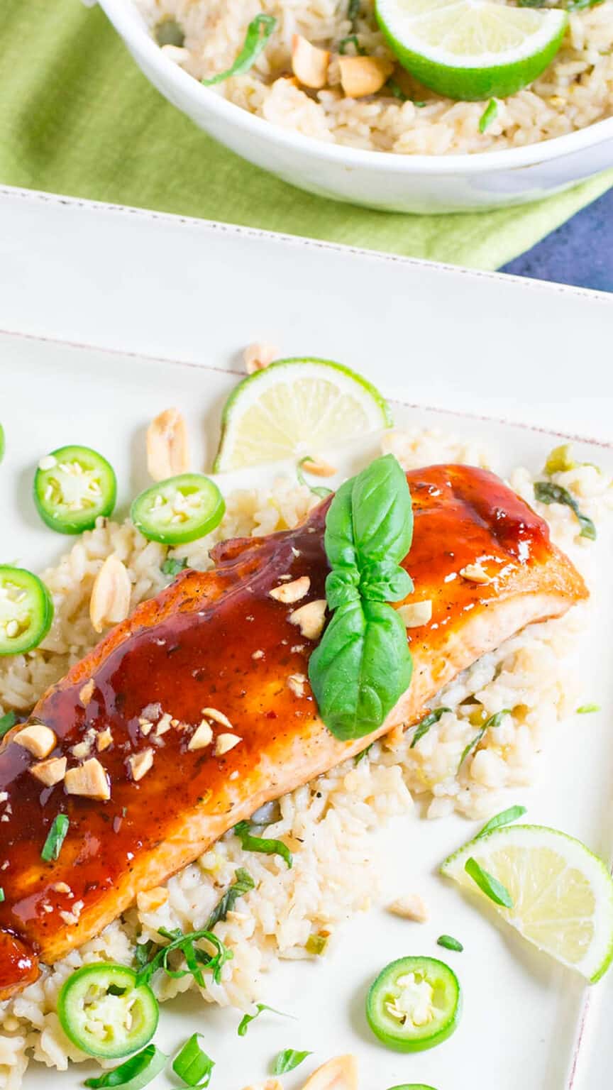 Szechuan Salmon with Chili-Basil Rice - Chili Pepper Madness