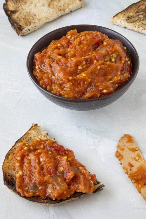Zacusca Recipe: Romanian Roasted Eggplant and Red Pepper Spread