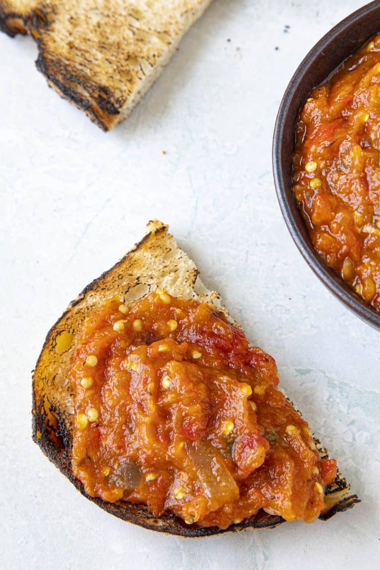 Zacusca Recipe: Romanian Roasted Eggplant and Red Pepper Spread