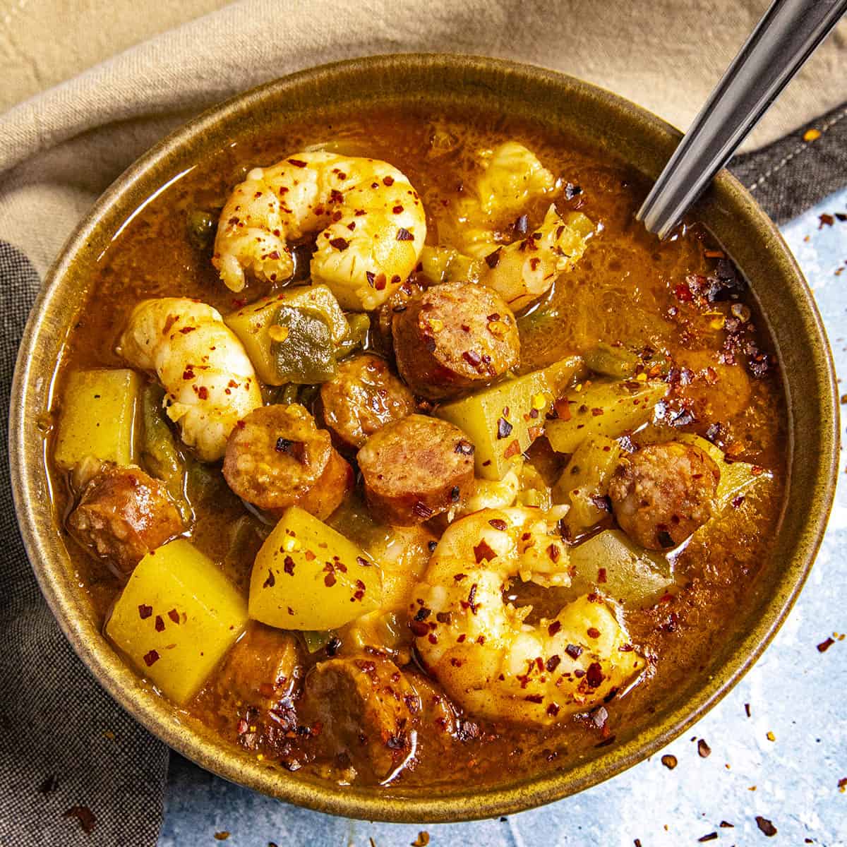 Green Chili Stew with Shrimp and Sausage - Chili Pepper Madness